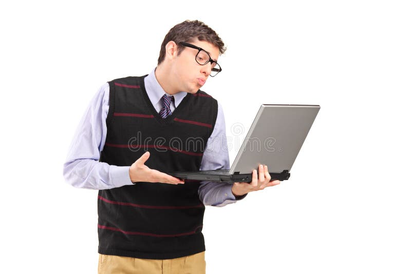 Young Man Giving a Kiss at a Laptop Computer Stock Photo - Image of ...