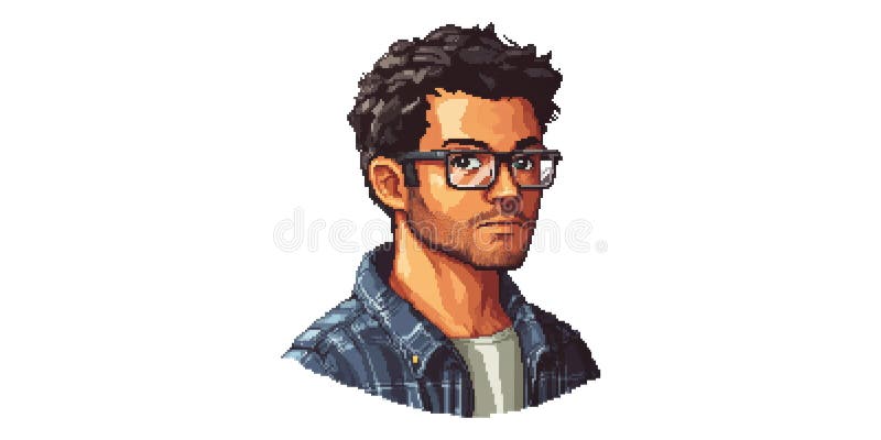 Young Man with Glasses in Pixel Art Style Isolated on Transparent ...