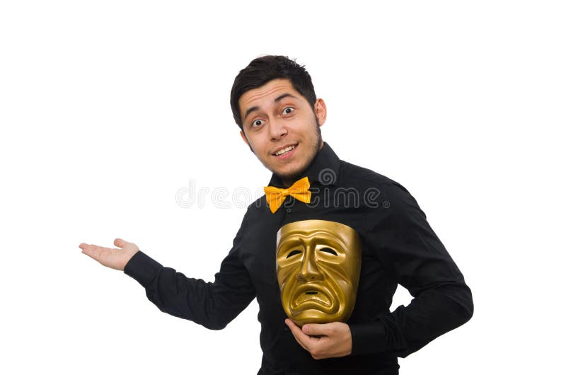 Young Man with Golden Venetian Mask Isolated on Stock Image - Image of ...