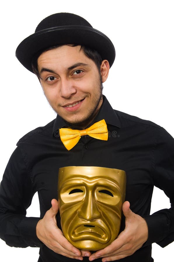 Young Man with Golden Venetian Mask Isolated on Stock Photo - Image of ...