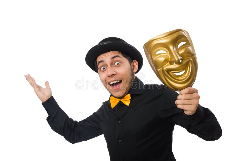 Young Man with Golden Venetian Mask Isolated on Stock Photo - Image of ...