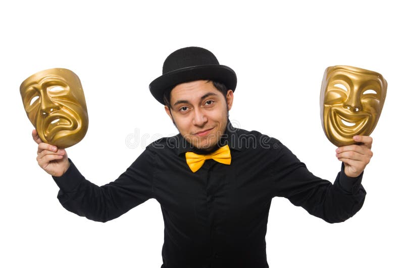 Young Man with Golden Venetian Mask Isolated on Stock Image - Image of ...