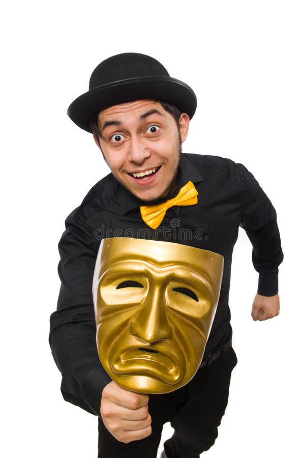 Young Man with Golden Venetian Mask Isolated on Stock Image - Image of ...