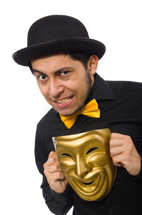 Young Man with Golden Venetian Mask Isolated on Stock Photo - Image of ...