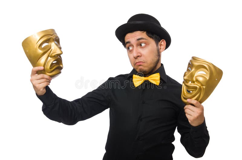 Young Man with Golden Venetian Mask Isolated on Stock Image - Image of ...