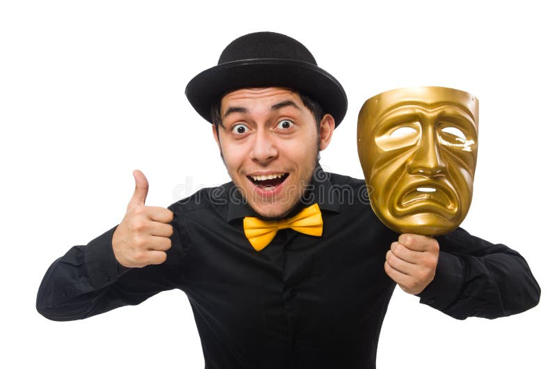 Young Man with Golden Venetian Mask Isolated on Stock Photo - Image of ...