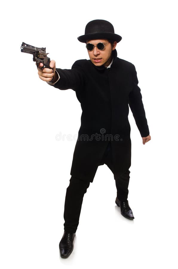 Young Man with Gun Isolated on White Stock Image - Image of robber ...