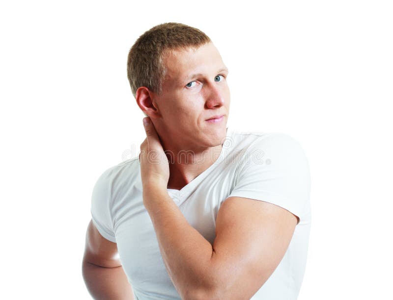 Young Man Scratching Back on White Background. Stock Photo - Image of ...