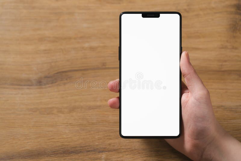 Young Man Hand Holding Smartphone with Blank White Screen Stock Image ...