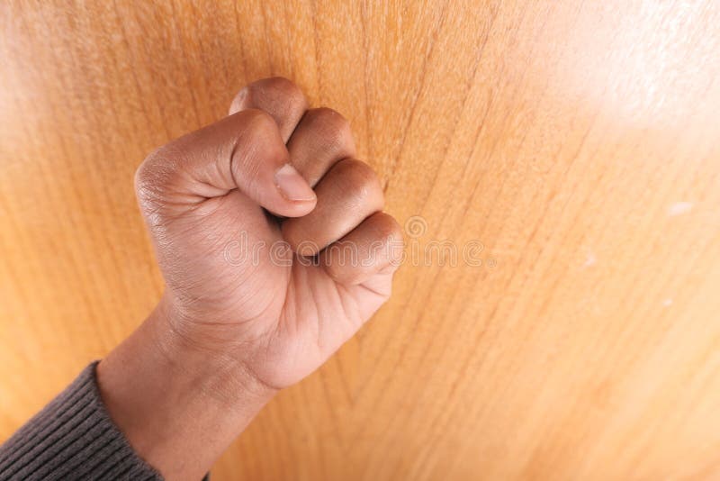 Young Man Hand Knocking Door, Stock Image - Image of gesture ...