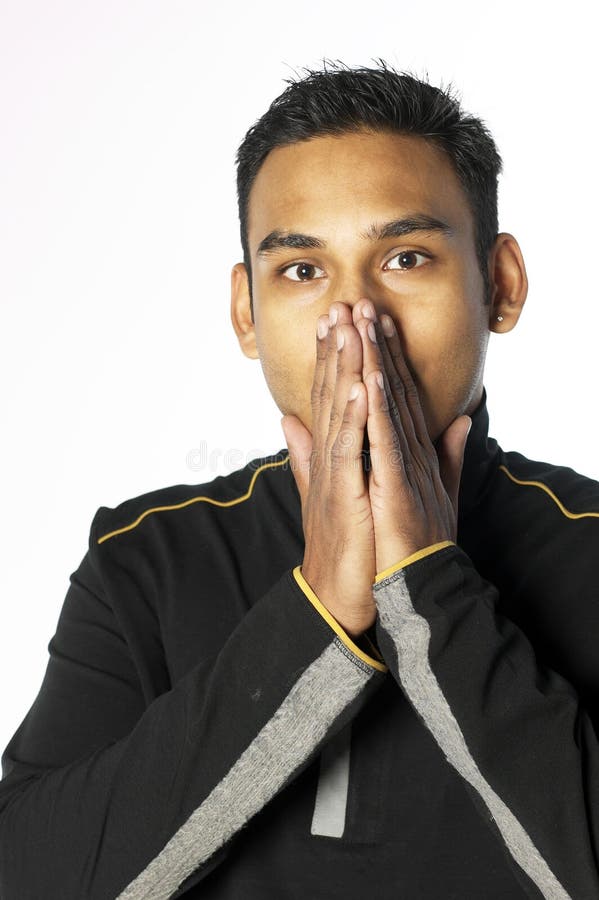 Young Man with Hand Over Mouth Stock Photo - Image of indian, handsome ...
