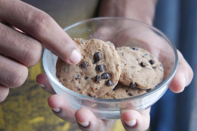 Young Man Hand Pick Chocolate Cookies Stock Photo - Image of calories ...