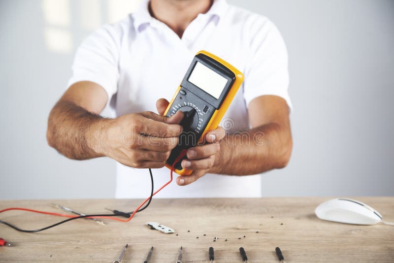 Man hand tester stock photo. Image of wire, phone, communication ...
