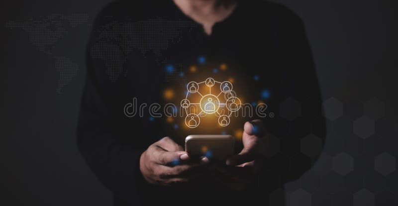 Young Man Hand Using Smartphone To Interconnect, Interconnected Concept ...