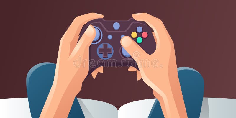 Young Man Hands Holding Video Game Console Stock Vector - Illustration ...