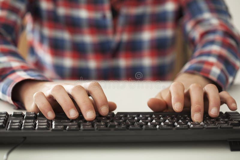 Young Man Hands on Keyboard Stock Photo - Image of display, indoor ...