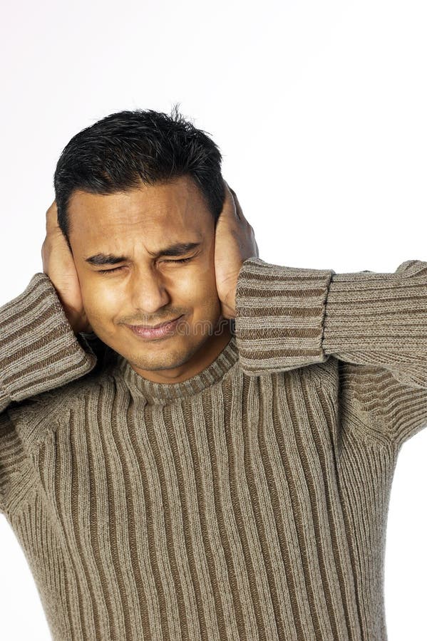 Young Man with Hands Over Ears Stock Photo - Image of noise, noisy: 4405556