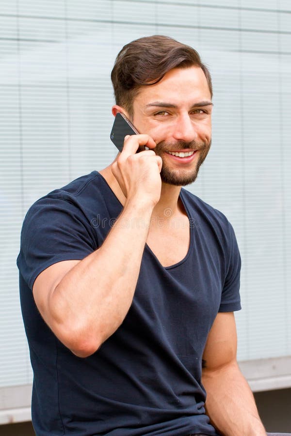Young man on handy stock photo. Image of hair, happy - 45487100