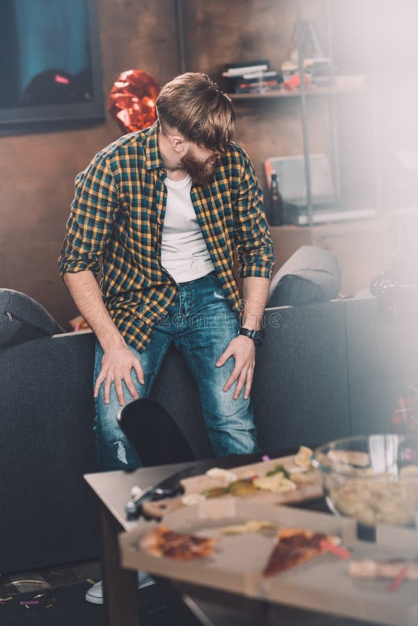 Sad Man with Hangover Sitting on Toilet Stock Image - Image of boring ...