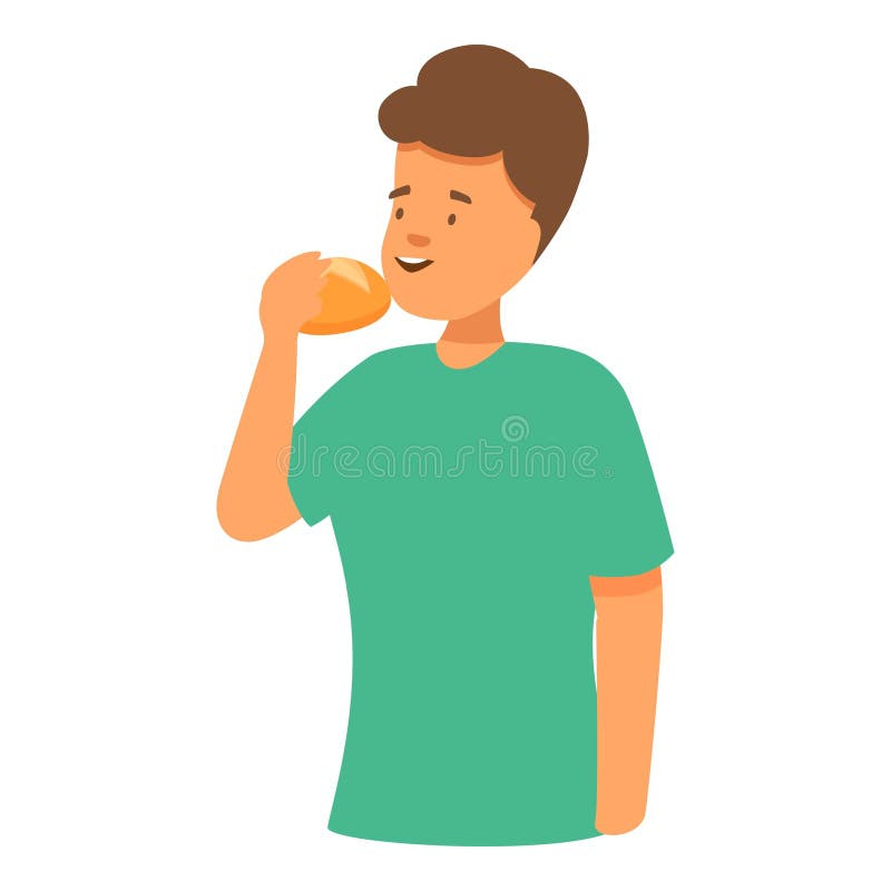 Young Man Enjoying Eating Fresh Bread Roll Stock Illustration ...