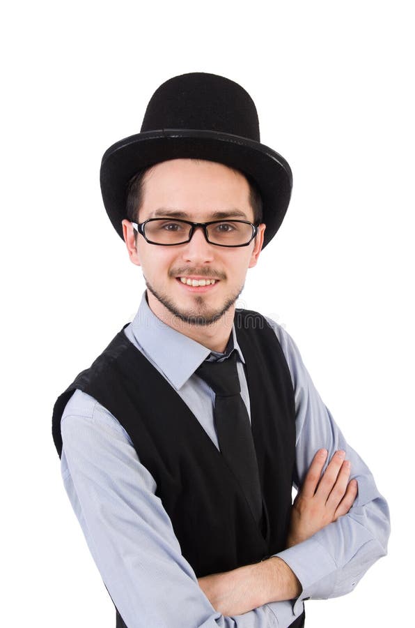The Young Man in Hat Isolated on White Stock Image - Image of manager ...