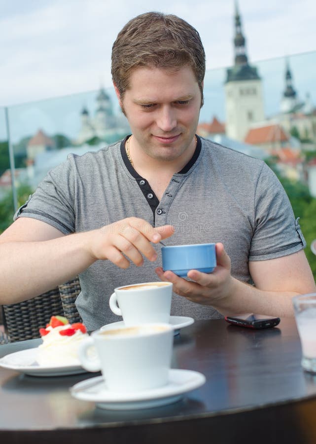 Young Man Have a Rest with Cup of Coffee Stock Image - Image of tourist ...