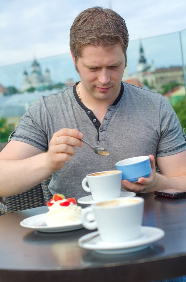Young Man Have a Rest with Cup of Coffee Stock Photo - Image of leisure ...