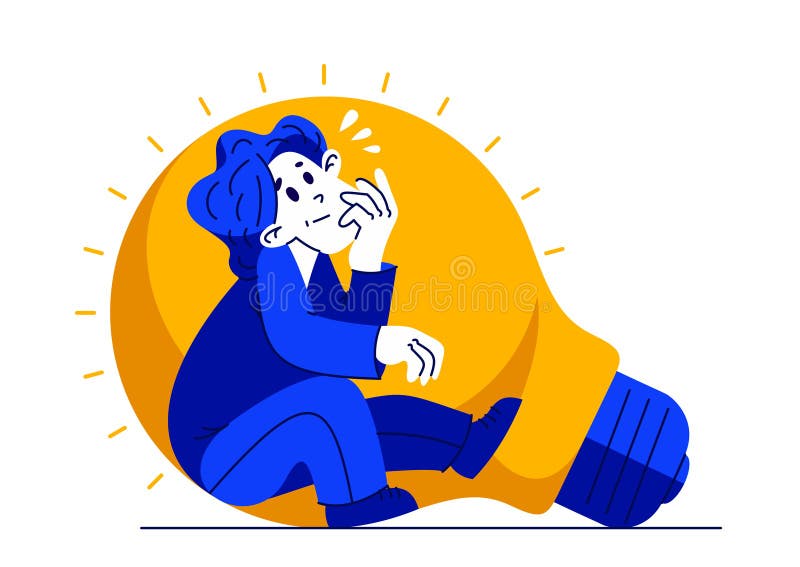 Young Man Having a Bright Idea, Vector Illustration of a Person with ...