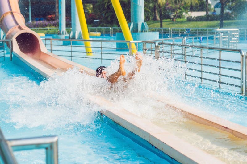Man Having Fun at Water Park. Stock Photo - Image of slide, amusement ...