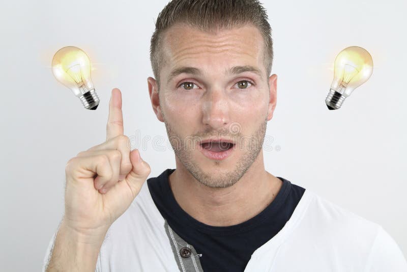 Young man having an idea stock photo. Image of head, hands - 58187948