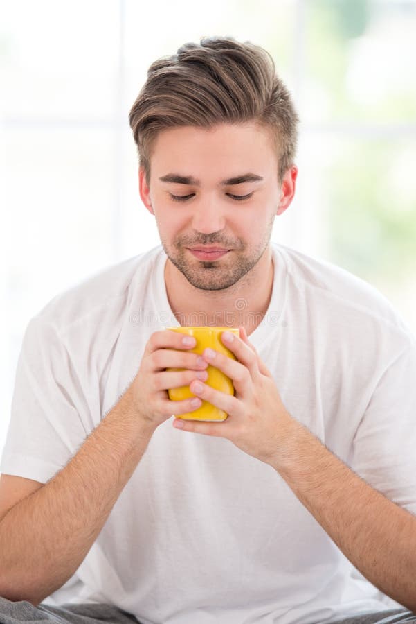 Smiling Man Having Morning Coffee or Tea Stock Image - Image of ... Smiling Man Having Morning Coffee or Tea Stock Image - Image of ...