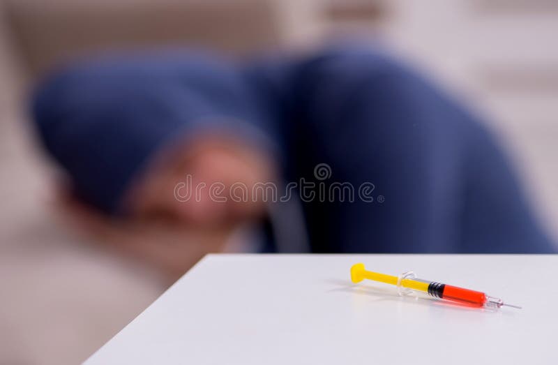 Young Man Having Problems with Narcotics at Home Stock Photo - Image of ...