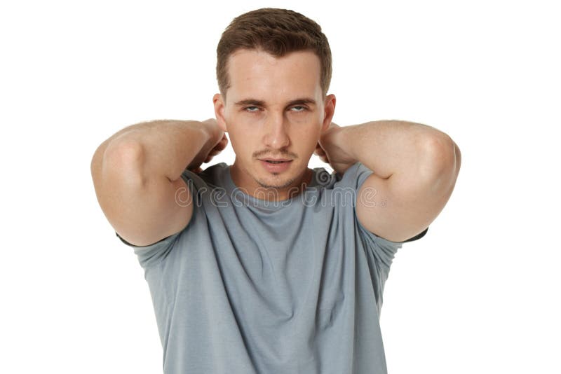 Young Man Having Two Arms Behind Head Stock Image - Image of ache ...
