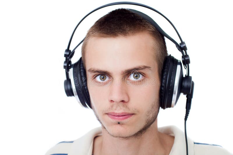 Young man with headphone stock photo. Image of hand, entertainment ...