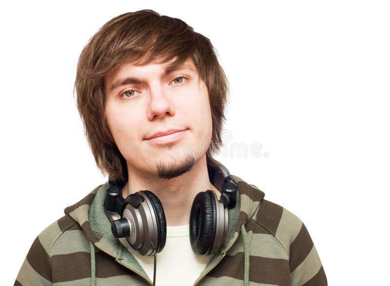 Smiling Happy Young Man in a Headphones Stock Image - Image of people ...