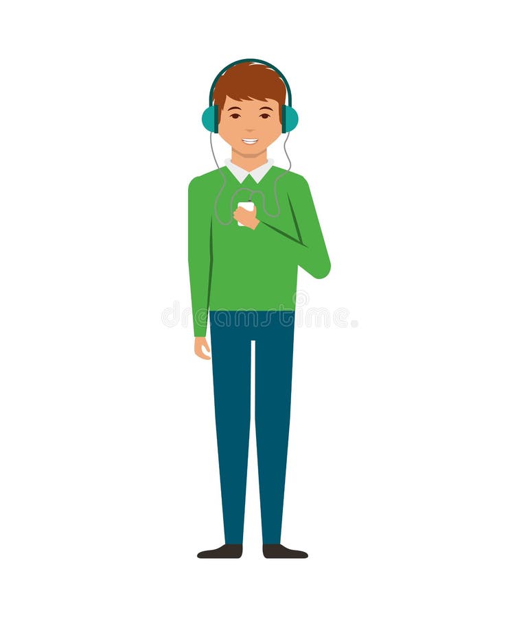 Young Man with Headset Character Stock Illustration - Illustration of ...