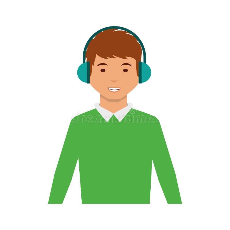 Young Man with Headset Character Stock Illustration - Illustration of ...