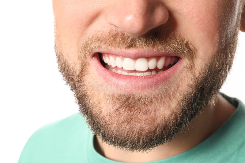 Young Man with Healthy Teeth on White, Closeup Stock Image - Image of ...