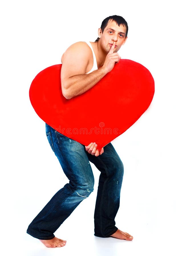 Young man with a heart stock photo. Image of hold, hush - 12475408