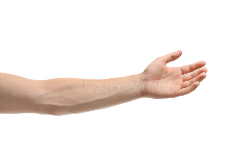 Young Man Held Out Hand on White , Closeup Stock Photo - Image of right ...