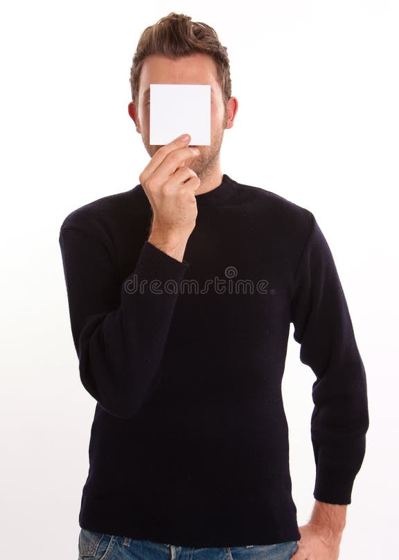 Young Man Hiding Behind a Note Stock Image - Image of black, closeup ...