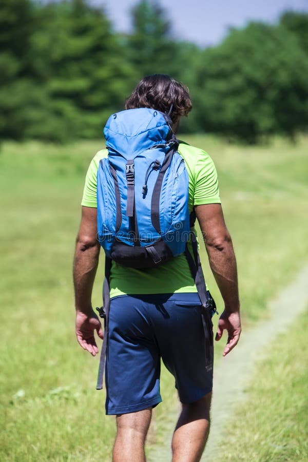 Man hiking in green stock photo. Image of activity, landscape - 5847754