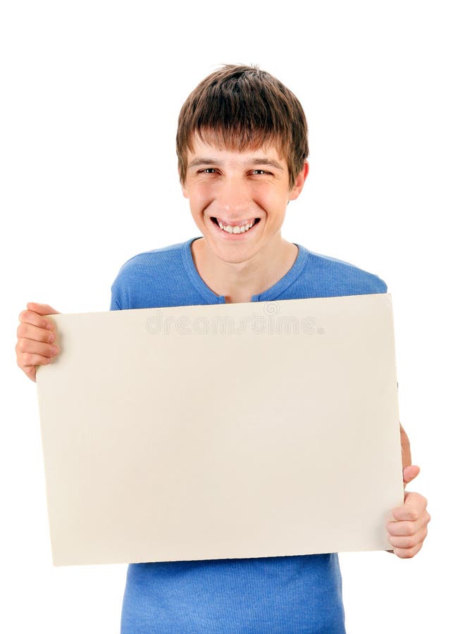 Young Man hold Blank Board stock image. Image of advertisement - 67220109
