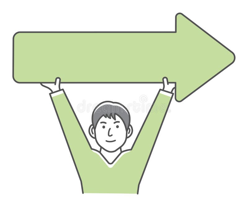 Young Man Holding Arrow Sign Vector Illustration Stock Vector ...