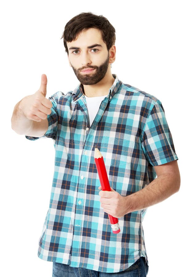 Young Man Holding Big Red Pencil Stock Photos - Free & Royalty-Free ...