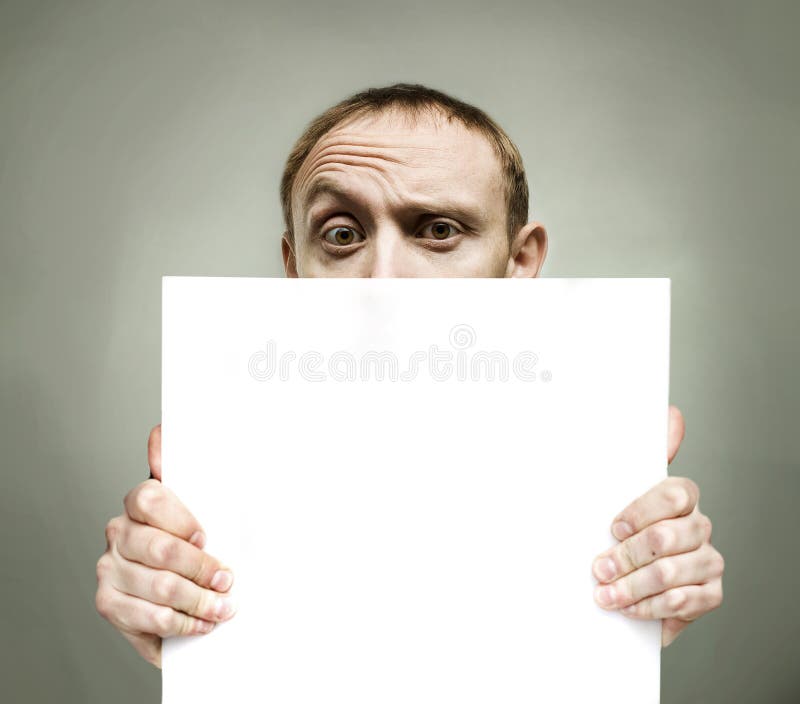 Young Man Holding Blank Sign Paper Stock Photo - Image of identity ...