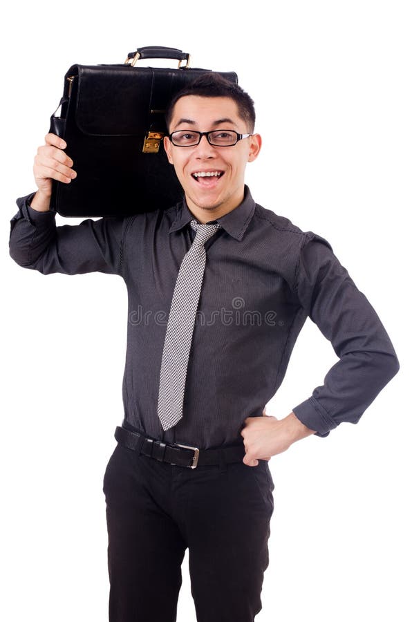 Young Man Holding Briefcase Isolated on White Stock Image - Image of ...
