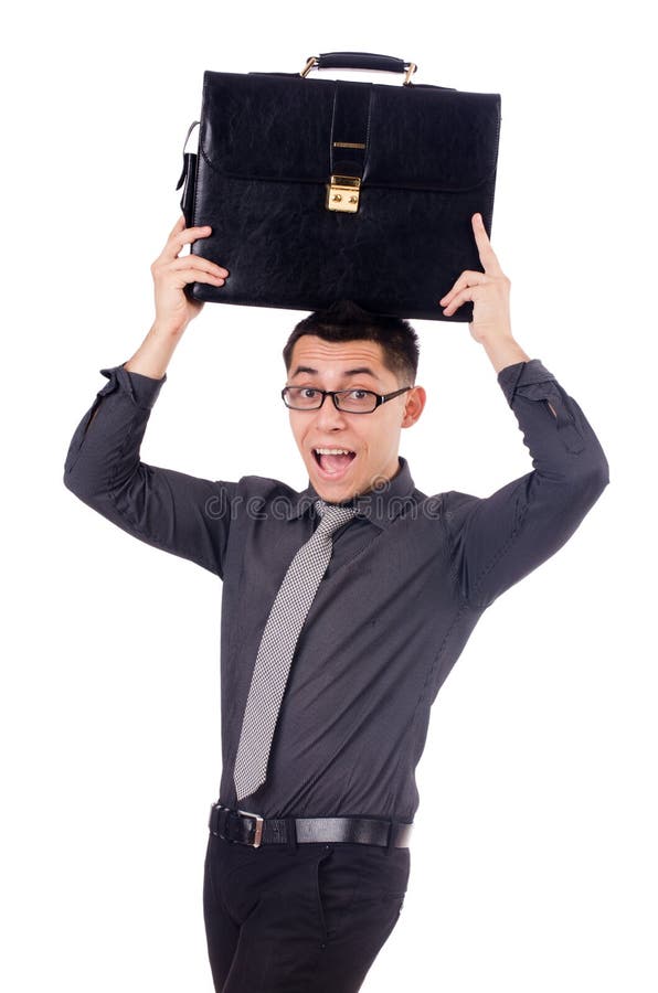 Young Man Holding Briefcase Isolated on White Stock Photo - Image of ...