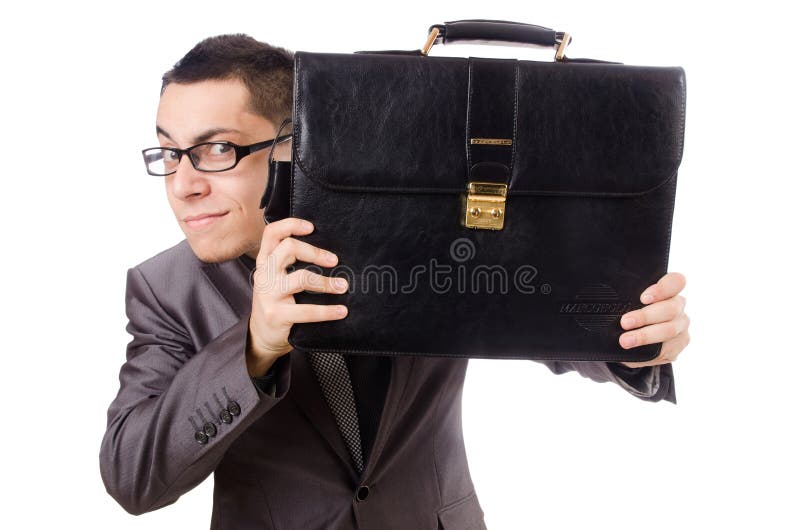 Young Man Holding Briefcase Isolated on White Stock Photo - Image of ...
