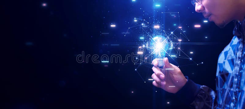 Young Man Holding a Bright Light Bulb Inspiration for the Development ...